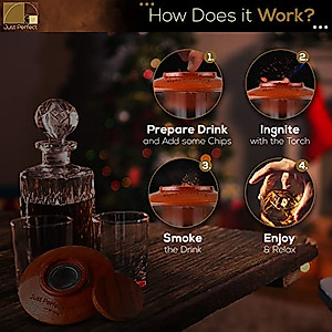 Just, Perfect and Regular Cocktail Smoker Kit with Torch, 6 Flavors Wood Chips, 4 Marble Ice Cubes, 1 Bonus Drinking Cards Game- Old Fashioned Wood Smoker for Whiskey | Cheese | Gift for Bourbon Drinks Lovers (No Butane)