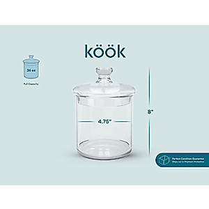 KooK Glass Apothecary Jar Set, Kitchen Storage Containers, Bathroom Jars, 36 Ounce, Set of 2