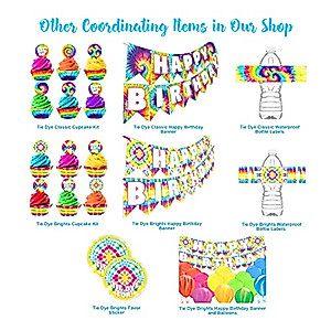 POP parties Ink Tie Dye Happy Birthday Banner - Party Supplies Decorations Art Classic, blue, green, red, orange, pink, yellow, white
