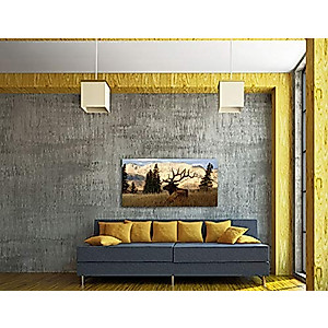 VVOVV Wall Decor Wildlife Animal Painting Deer Elk Wall Art Canvas Prints Autumn Forest Landscape Picture Stretched Framed Modern Home Decor for Bedroom Ready to Hang - 24x48 inches