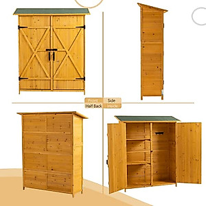 Outdoor Storage Cabinet- Garden Storage Shed- Lockable Wooden Storage Sheds Organizer for Home, Yard, Outdoor 56”L x 19.5”W x 64”H (Natural + Solid Wood)