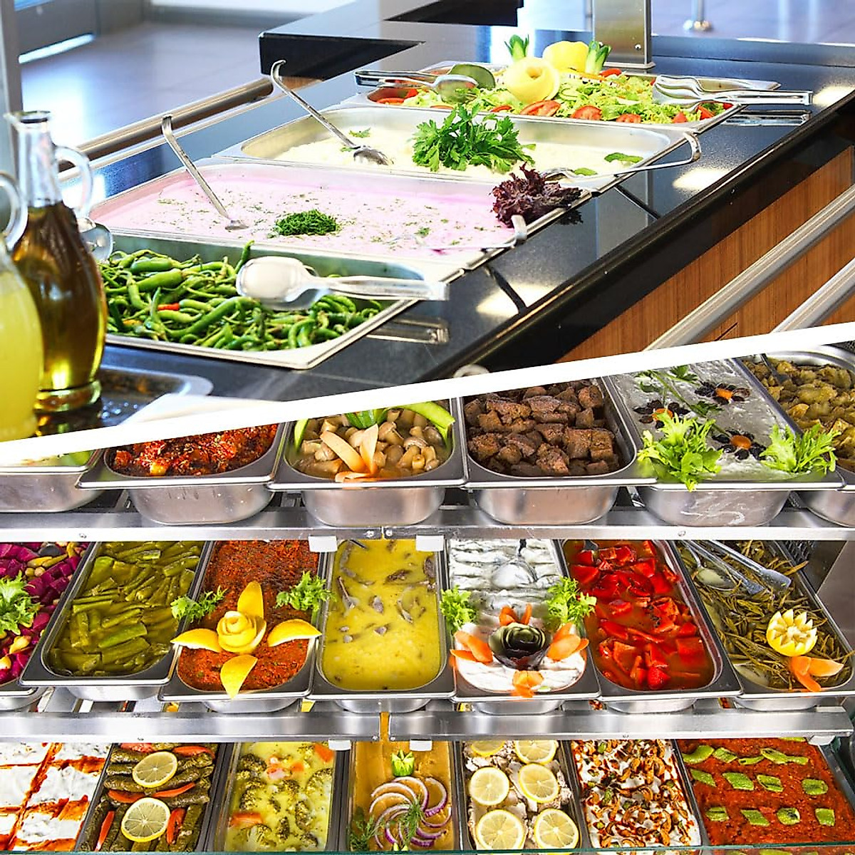 ALMOXVYE 2 Pack Steam Table Pan with Lids, 1/3 Size 4 Inch Deep Stainless Steel Hotel Pans, Anti Jam Restaurant Pans for Kitchen, Party, Restaurant, Hotel, Food Buffet Event