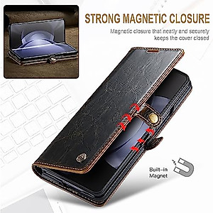 Peenpunk for Samsung Galaxy Z Fold 5 Wallet case, Leather Galaxy ZFold5 Wallet Case with Card Holder Flip Kickstand Magnetic Folio Cover (Brown)