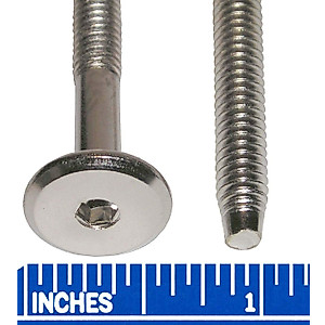 1/4" - 20 TPI x 30mm (Approximately 1-3/16" / 1.18") Hex Drive Button 17mm Diameter Head Furniture Bolts Nickel Plated Chrome Like Finish (23 Pieces)