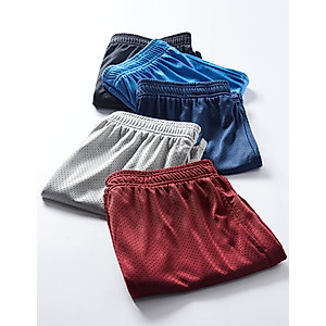 5 Pack Boys Athletic Shorts Mesh Basketball Youth Apparel Kids Sports Active Gear with Pockets (Set 1, Large)