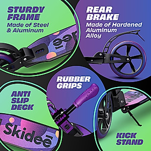 SKIDEE Scooter for Kids Ages 6-12 -Scooters for Teens 12 Years and Up -Adult Scooter with Anti-Shock Suspension-Scooter for Kids 8 Years and Up with 4 Adjustment Levels Handlebar Up to 41 Inches High