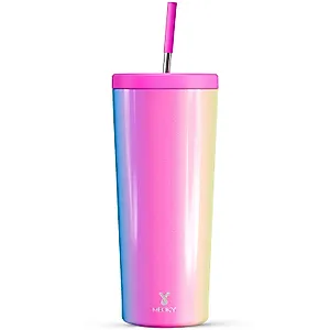 Meoky 24 oz Insulated Tumbler with Lid and Straw, Stainless Steel Vacuum Insulated Tumbler, Keeps Cold for 24 Hours, 100% Leak Proof, Fits in Car Cup Holder (Carnival)