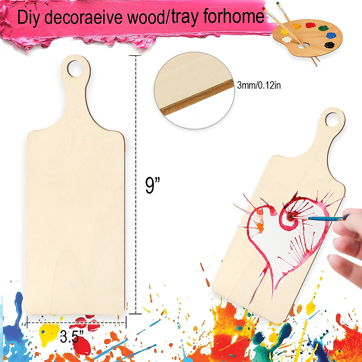 16PCS Mini Cutting Board Unfinished Wood Crafts with Handle Wooden Paddle Mini Charcuterie Boards Mini Cheese Board Wooden Cooking Butcher Block for DIY Kitchen Cooking Vegetables Decor and Crafting