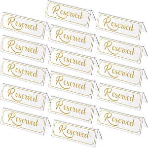 16 Pieces Reserved Sign Acrylic Clear Reserved Table Tent Signs Table Number Holders for Wedding Printed Seating Reservation Restaurant Business Office Meeting Party (Gold)