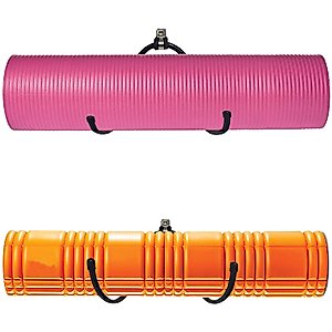 Wall Mount Yoga Mat Foam Roller and Towel Rack Hooks , Exercise Mat Storage Shelf for Hanging Yoga Strap and Resistance Bands at Your Fitness Class or Home Gym, Adjustable Size,Up to 20Lbs - （2 Pack）