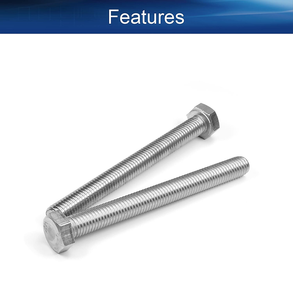 Bettomshin 5Pcs M10 x 100mm Hex Bolts, 304 Stainless Steel 1.5mm Thread Pitch Fully Threaded Metric Hex Head Screw Bolts, Hexagon Screw Bolt, Hex Tap Bolts, Silver (Overall Size 106.56x17x17mm)