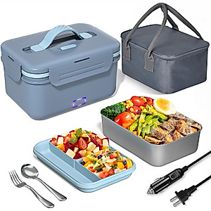 Monteka Electric Lunch Box Food Heater, Upgrade 100W High Power Portable Food Warmer, Heated Lunch Box for Adults Car/Home with 1.8L Removable Stainless Steel Container, 12V/24V/110V/220V, Blue