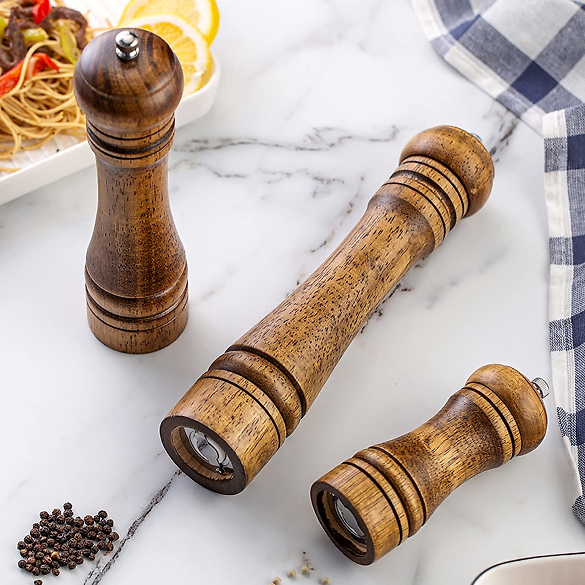 Oak Wooden Pepper or Salt Mill with 10 inch tall with a Adjustable Ceramic Rotor and easily refillable Grinder Pepper Mill Grinder Ceramic Adjustable Coarseness Grinder