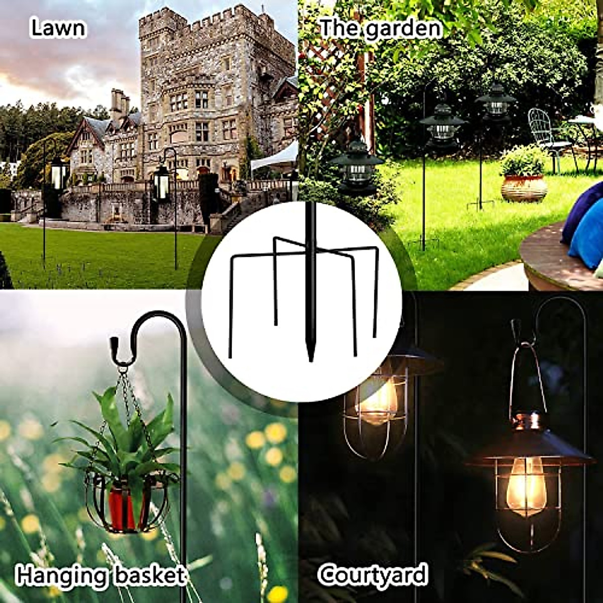 47 Inch Outdoor Shepherd Hook with 5 Prong Base(2 Packs),Adjustable Hanger for Outdoor,Garden Flower Planter,Bird Feeder,Plant Baskets (Black)