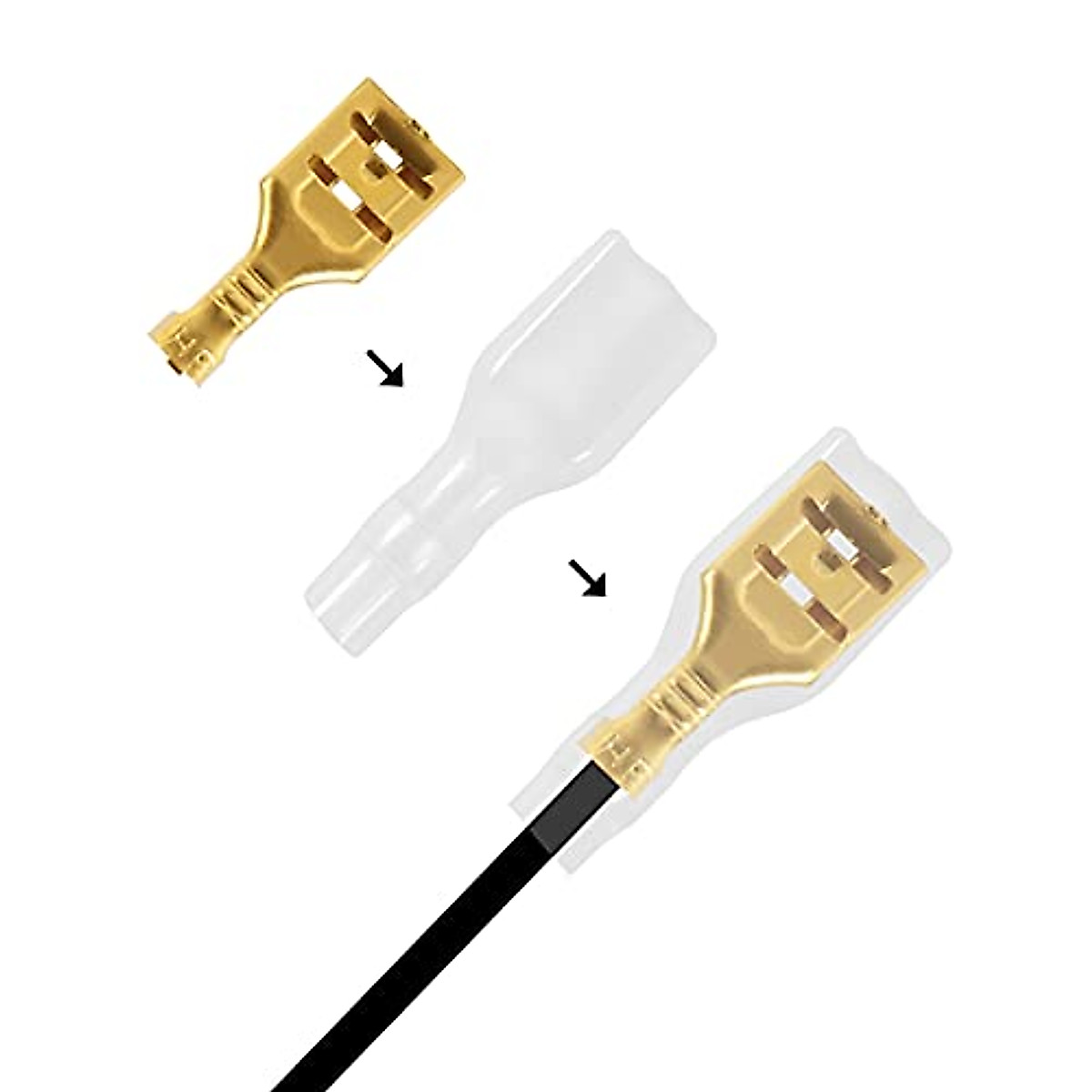 ACEIRMC 270Pcs Assortment Kit Quick Splice Male and Female Wire Spade 2.8/4.8/6.3mm Connector Crimp Terminal Block with Insulating Sleeve for Electrical Wiring Car Audio Speaker (Gold)