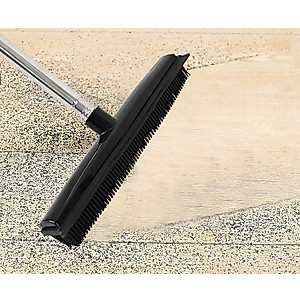 HOME-X Pet Hair Remover Broom, Carpet and Floor Broom, Adjustable Handle Length, Rubber Bristle Sweeper, Long Handled Squeegee, 48 ½” L x 12 ½” W x 2” H