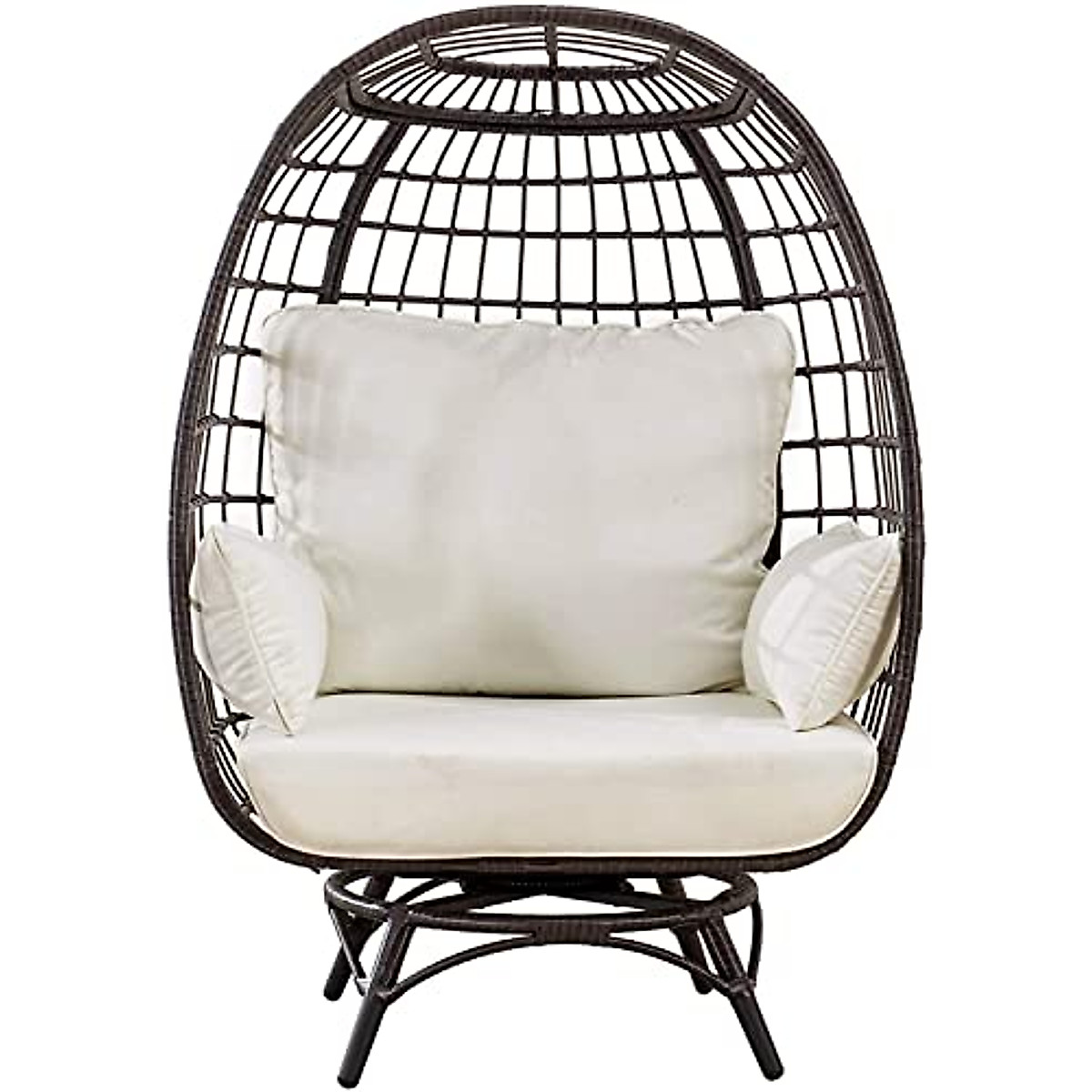 Sunjoy Cuddle Wicker Swivel Lounge, Oversized Indoor Outdoor Egg Chair with 4 Cushions for Patio, Backyard, Living Room, Brown