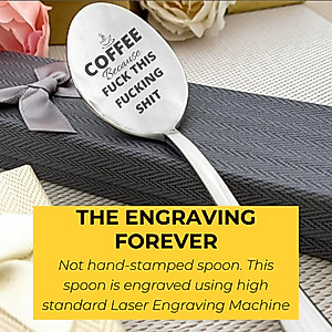 99WakeUp Coffee because fuck this - Funny Coffee Spoon gift for him for her Engraved Spoon, Unique Gift For Coffee Lover Grandpa Grandma Mother Father, Silver, 7 Inches (VTK-430)