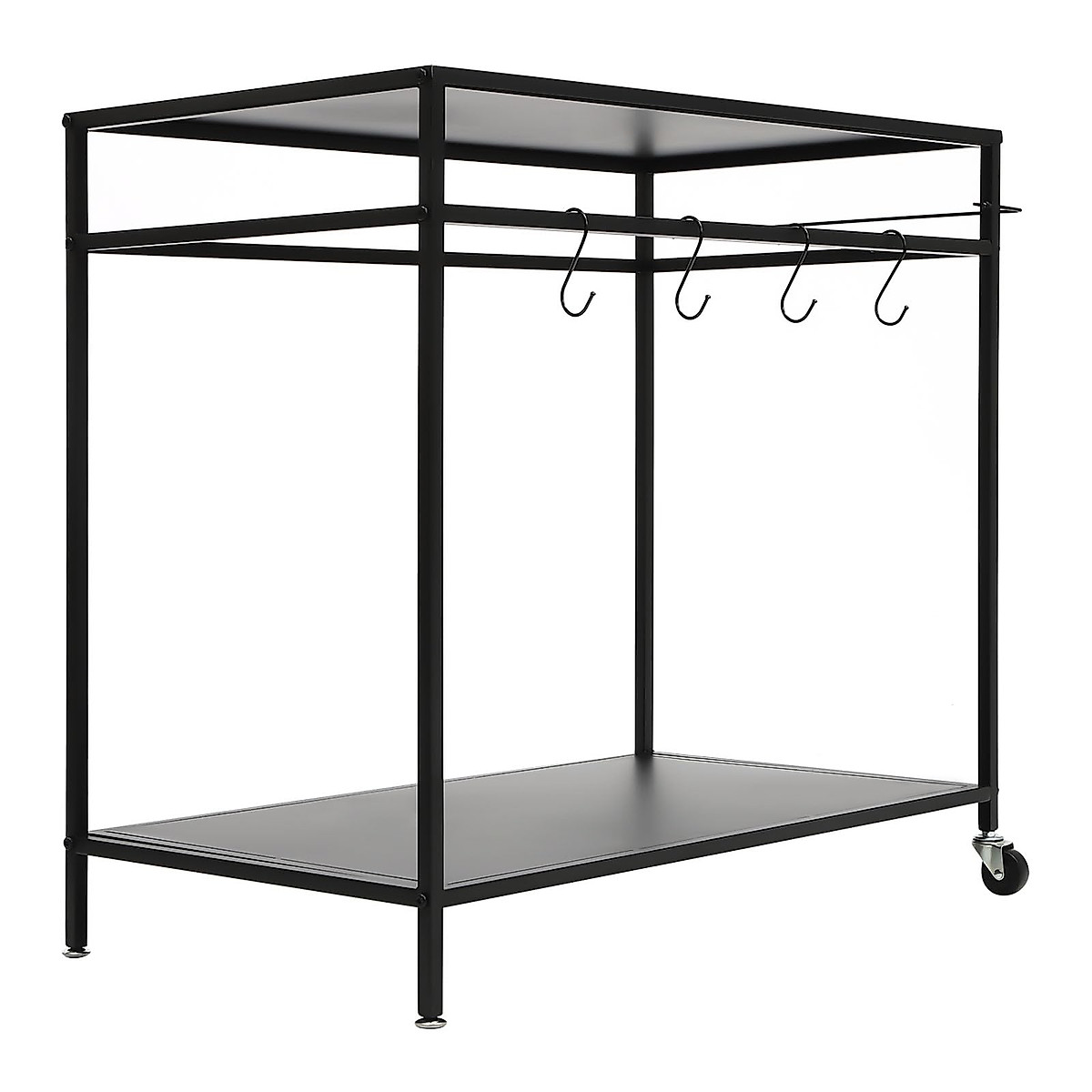 Mobile Double-Shelf Outdoor Grill Cart, Portable Dining Cart Table with Hooks and Handles, Steel Pipe Dining Table for Pizza Oven, Portable Grill Table with Storage Space, Black