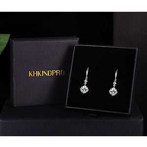 Drop Dangle Earrings 925 Sterling Silver Hook with 9MM 2.75ct CZ and 2pcs Small Cubic Zirconia Design 14K White Gold Plated Hypoallergenic Gorgeous Gift for Women and Girls (White gold)