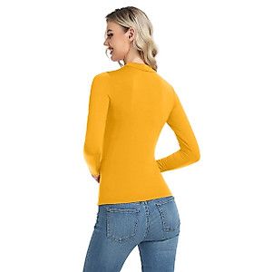 Women Long Sleeve Thermal Top Lightweight Mock Neck Shirts Slim Fit Layer Top Mustard Large