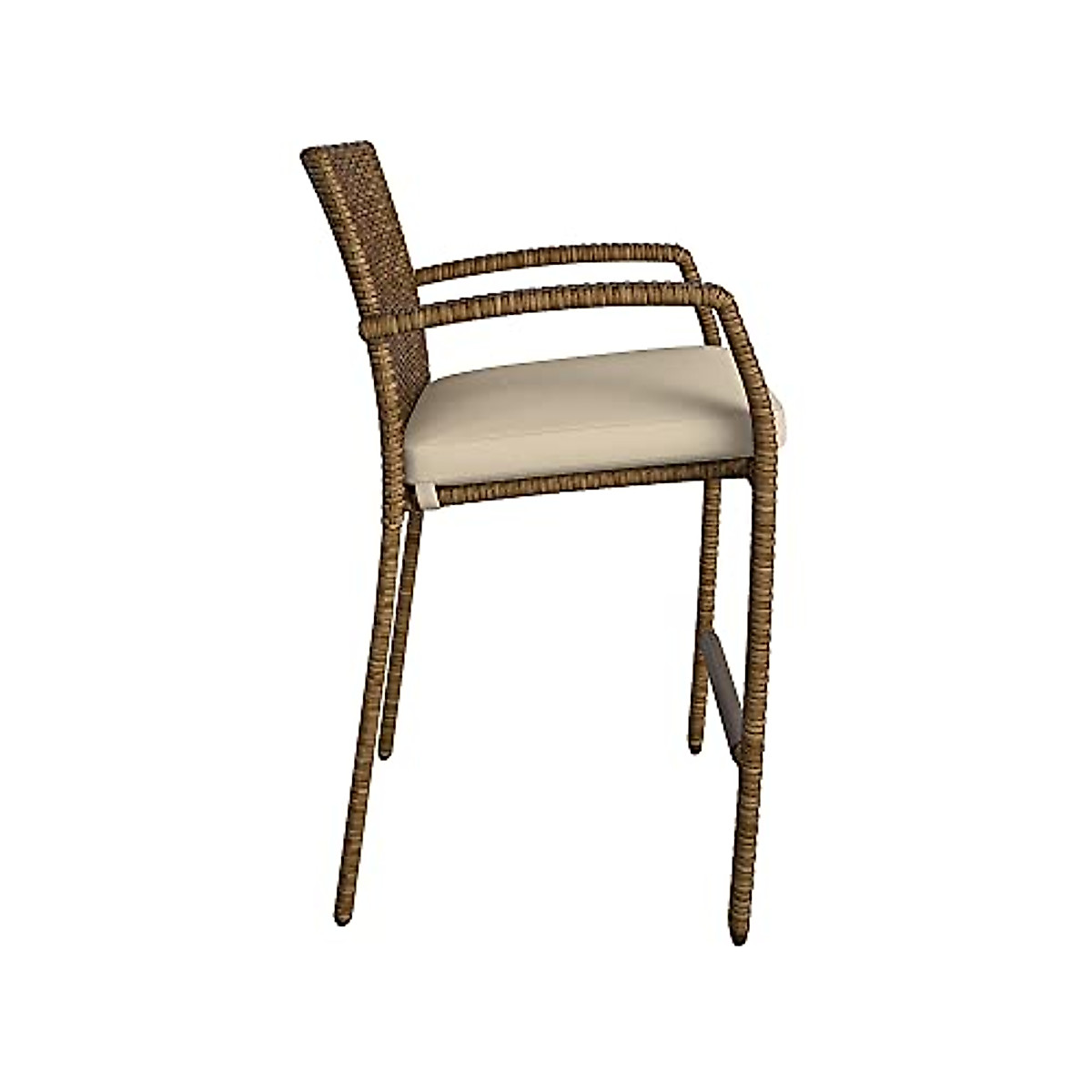 Cosco Outdoor 3 Piece High Top Bistro Lakewood Ranch Steel Woven Wicker Patio Balcony Furniture Set with Cushions, Brown