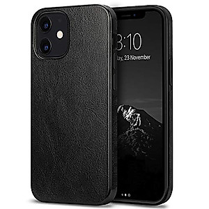 TENDLIN Compatible with iPhone 12 Case/iPhone 12 Pro Case Premium Leather TPU Hybrid Case (Black)