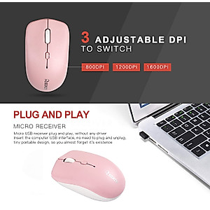 RECCAZR Wireless Keyboard and Mouse Combo, 2.4Ghz Full Size Wireless Keyboard and DPI Adjustable Mouse,Long Battery Life, Lag-Free Wireless Keyboard and Mouse for PC, Windows, Desktop, Laptop(Pink)