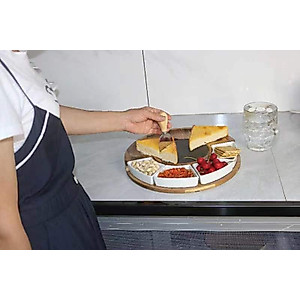 Acacia Wood Cheese Cutting Board Set - Charcuterie Board Set and Cheese Serving Platter with Utensil Set and Ceramic Bowls Slate Cheese Boards Perfect Meat/Cheese Board and Knife Set for Entertain