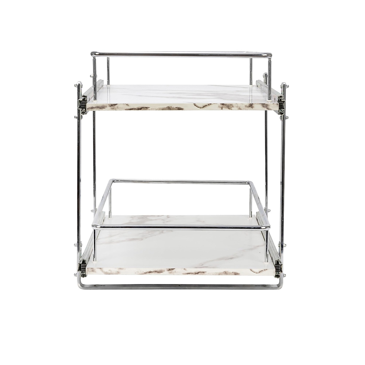Household Essentials Faux Marble C53345-1 Glidez 2-Tier Kitchen Cabinet Organizer | Pull Out Shelves for Storage | 22 in D x 14.5 in W x 17 in H Wide