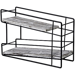 MyGift 2-Tier Rustic Torched Wood and Black Metal Wire Pantry Canned Food Dispenser Storage Organizer Rack