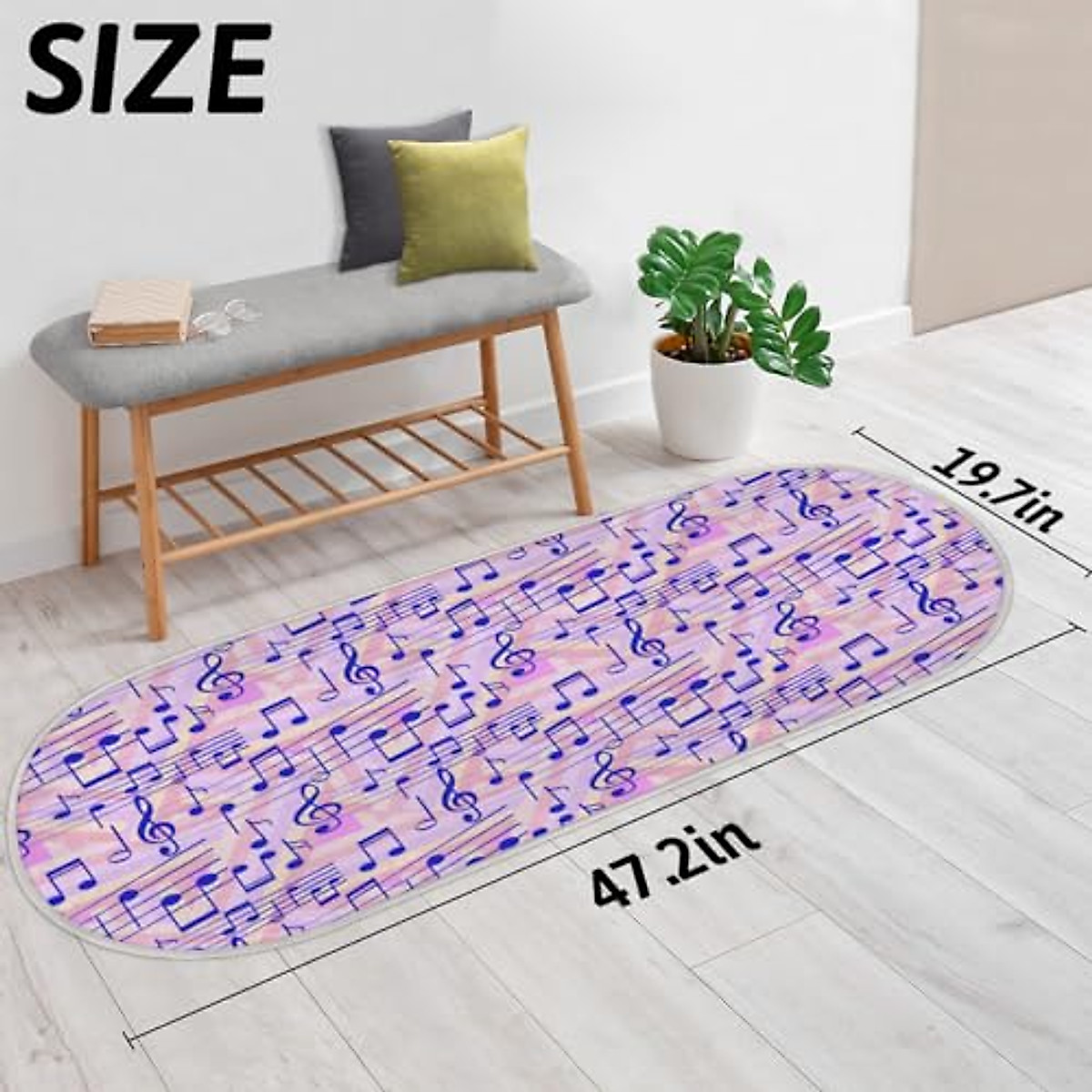 Music Note Geometric Oval Rug Small Rugs for Bedroom Aesthetic Bedside Bedroom Rug Soft Shag Runner Carpet Modern Fluffy Nursery Area Rugs Home Decor 1.64 x 4 Feet