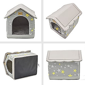 Jiupety Cozy Pet Bed House, Indoor/Outdoor Pet House, L Size for Cat and Medium Dog, Warm Cave Sleeping Nest Bed for Cats and Dogs, Gray