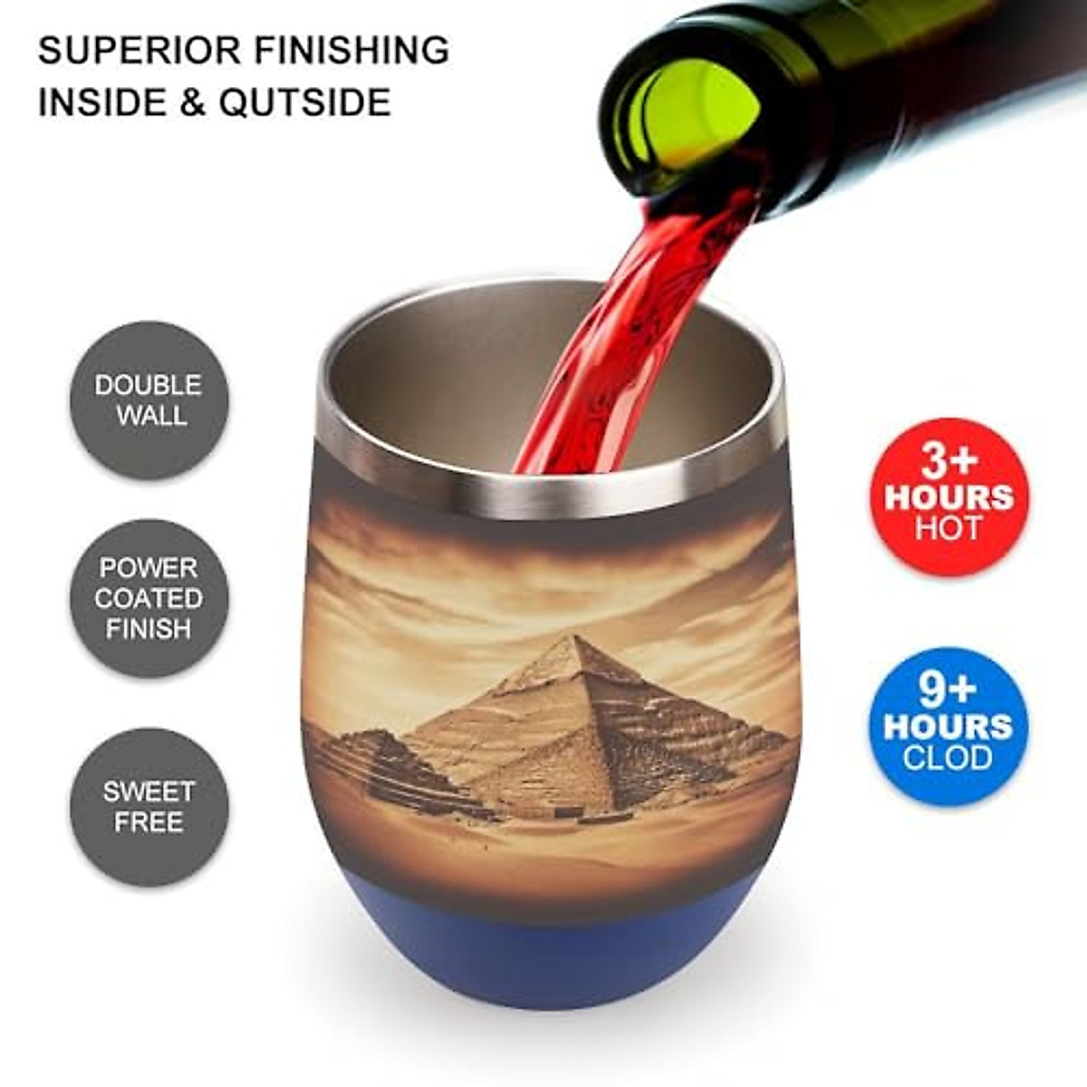 WYUSPGK 304 Stainless Steel Insulated Cup, Vintage Great Egyptian Pyramid Print Smooth Rim, Durable & Reusable - Perfect for Office, Home, And Travel