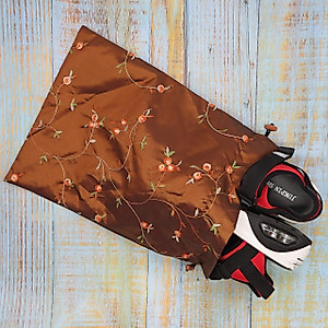 Ouyatoyu 4pcs Embroidered Silk Flower Design Jacquard Travel Bag, Laundry Bags Shoe Bags, Lingerie Bags Underwear Bags for Travel Storage for Men Women Washable Cloth Shoe Bags