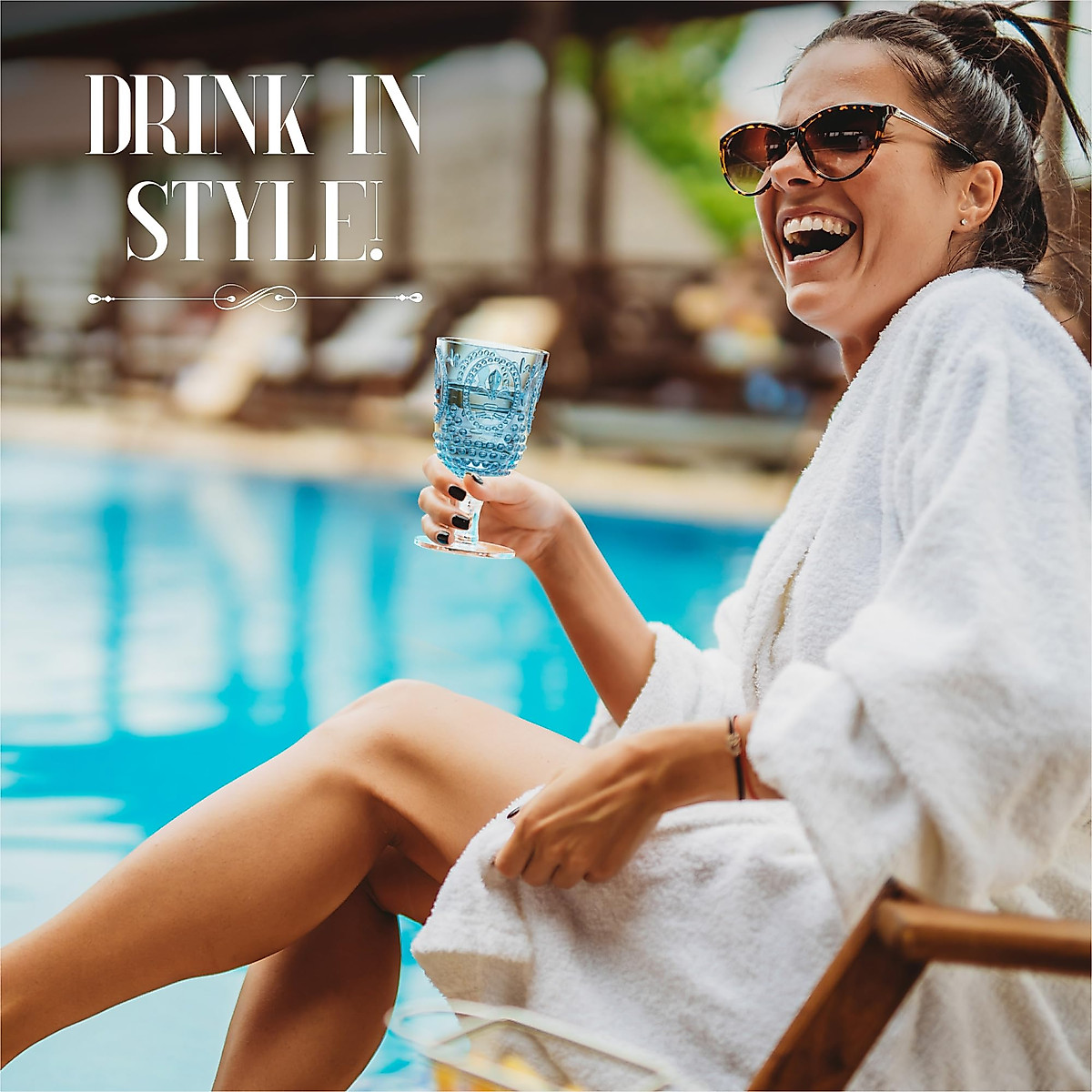 elle decor Acrylic Wine Goblets | Set of 4, 15-Ounce | Unbreakable Acrylic Wine Glasses | Reusable Plastic, Shatterproof Long Stemmed Water Glasses | Bar Drinking Cups (Blue)