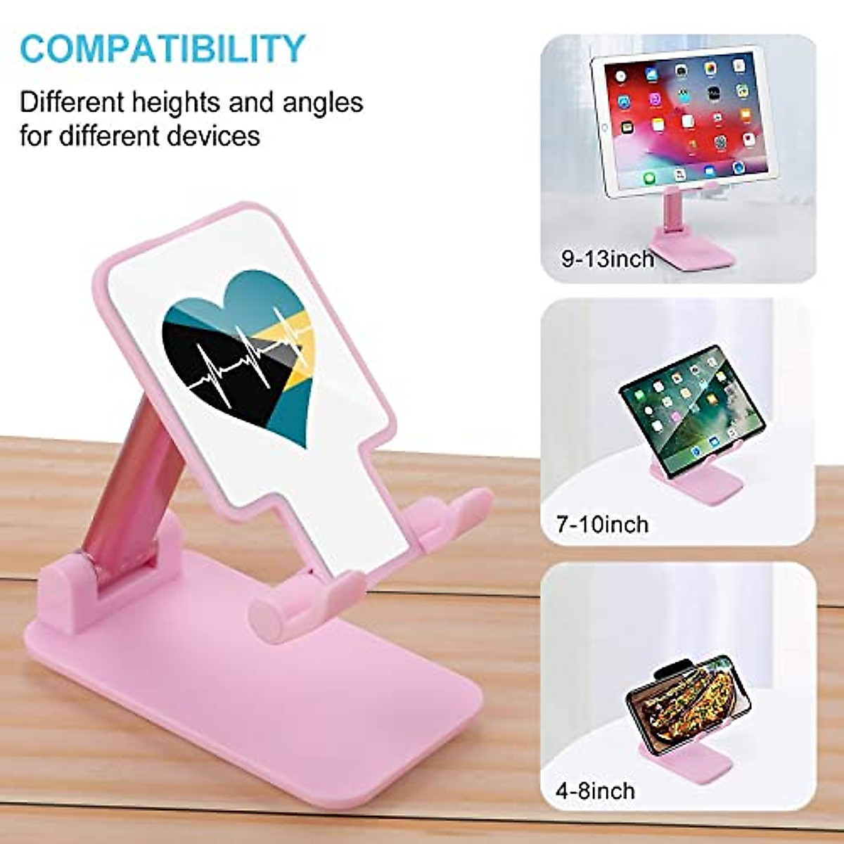 Love Bahamas Heartbeat Print Cell Phone Stand Compatible with iPhone Switch Tablets Foldable Adjustable Cellphone Holder Desktop Dock (4-13")