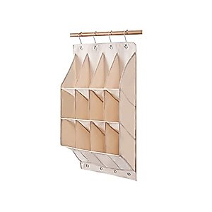 Wall Shoe Organizer With 4 Metal Hooks Over the Door Shoe Rack 12 pockets Hanging Shoe Organizer Wall Shoe Storage For toys sneakers hats and more Over The Door, Cream