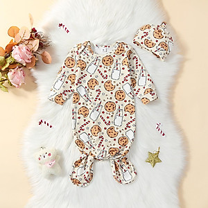 Infant Newborn Baby Girls Floral Sleep Gown Headband Sleepwear Romper Sleeping Bags Outfits (0-3 Months,Candy Cane&Cookie)