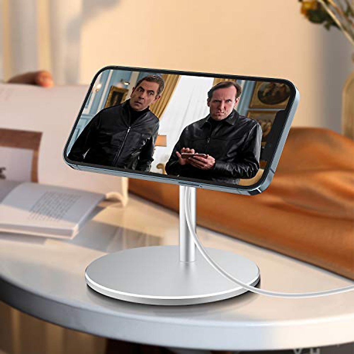 Aluminum Cell Phone Stand for MagSafe Charger,Compatible with Apple MagSafe Cradle Work with iPhone 12/Pro/Pro Max/Mini,Stable Desk Dock Mount Holder for MagSafe 2020 (Silver)