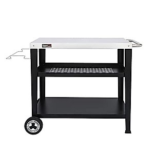Royal Gourmet PC3404S Rolling Dining Table with Trash Bag Holder, Outdoor Garden Patio BBQ Kitchen Food Prep Table Cart, 34"L x 20"W Stainless Steel Tabletop, Silver & Black