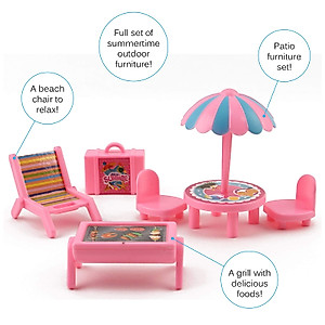 Vokodo Picnic Adventure Van With Doll Figurine Includes Slide Patio Furniture And Wardrobe Kids Pretend Play Party Bus Cooking Truck Kitchen Vogue Toy Fashion Car Vehicle Great Gift For Girls Children