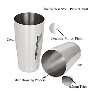 Barfame Boston Shaker Tins 304 Stainless Steel Cocktail Shaker with 2 Pieces: 18oz & 28oz (Silver)