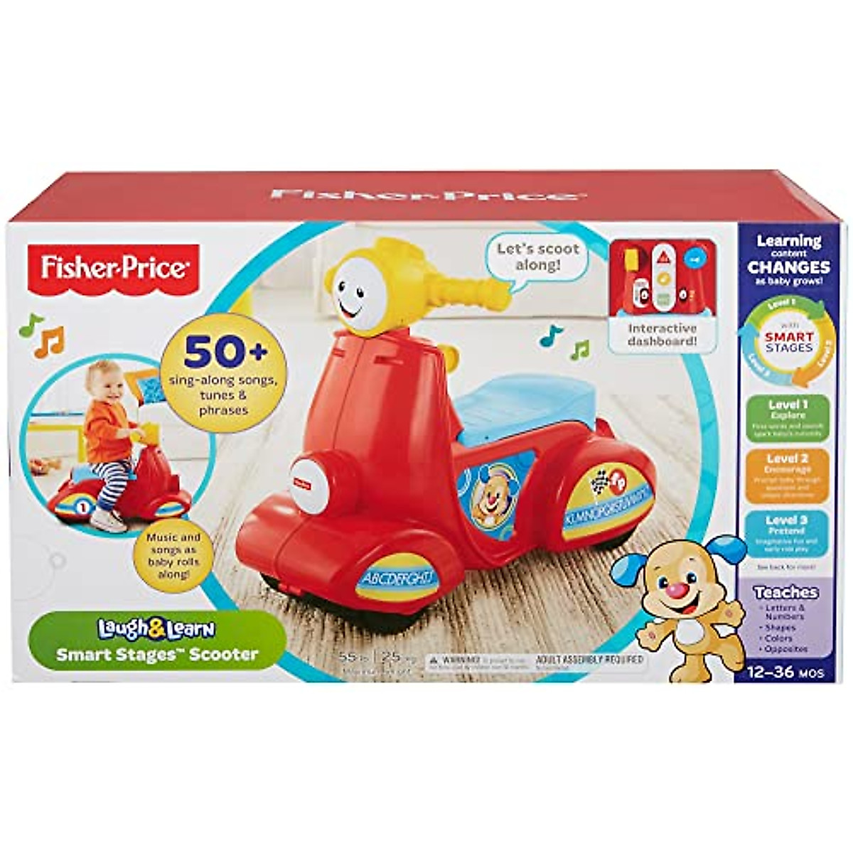 Fisher-Price Laugh & Learn Toddler Ride-On, Smart Stages Scooter, Musical Learning Toy with Motion-Activated Songs for Ages 1+ Years