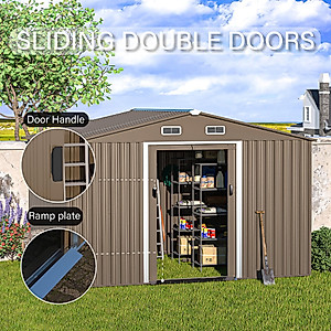Kullavik 10FT x 8FT Outdoor Storage Shed,Waterproof Metal Tool Shed with Lockable Sliding Door and Air Vents,Metal Storage Shed for Garden,Backyard,Patio,Lawn