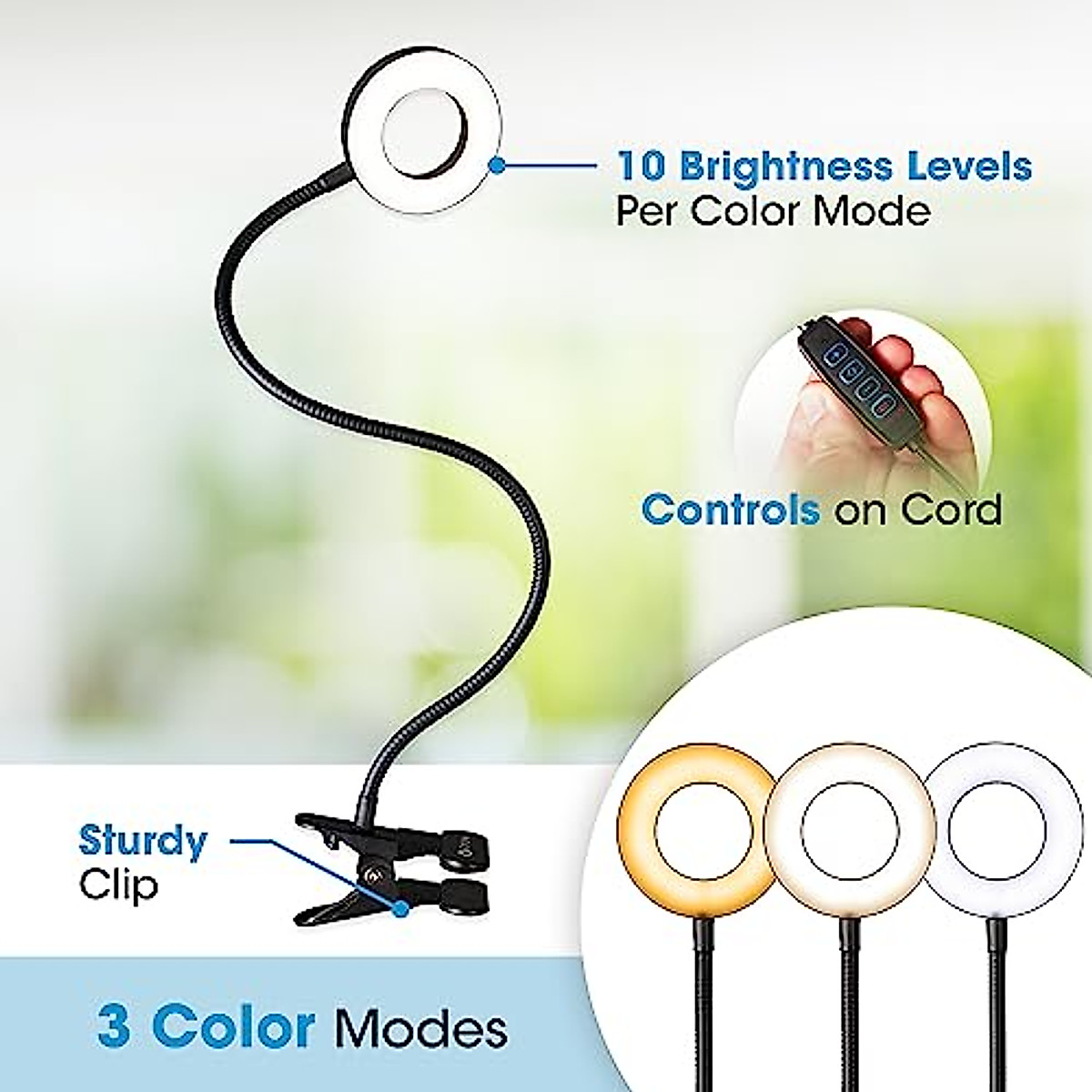 OttLite Capture Clip-On LED Selfie Ring Light for Desks - Conference Lighting for Remote Working, Tiktok, Content Creators & Zoom Meetings - ClearSun LED Technology - Dimmable with 3 Color Modes