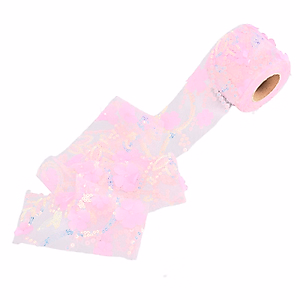 Wene Tulle Roll, Spool Tulle Fabric Shiny Flexible Embroidered Sequins Flowers for DIY Clothing for Handicraft Decoration(Deep Pink)