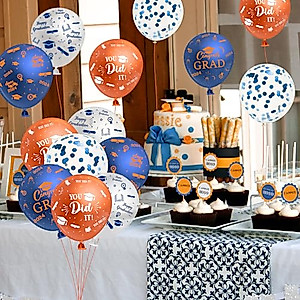 Haooryx 50Pcs Blue and Orange Graduation Balloons Kit Class of 2024 Graduation Party Decoration 12 Inches Congrats Grad Confetti Latex Balloon Decor Supplies for School Prom Graduate Celebration