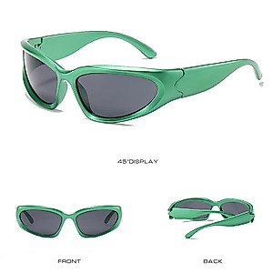 LASPOR Wrap Around Sport Sunglasses for Women Men Sport Shades Glasses y2k sunglasses (Green Frame/Grey Lens)