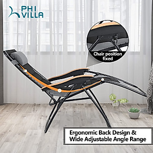 PHI VILLA XL Oversize Zero Gravity Chair Padded Recliner Oversize Lounge Chair with Free Cup Holder,Support 350 LBS (Grey)